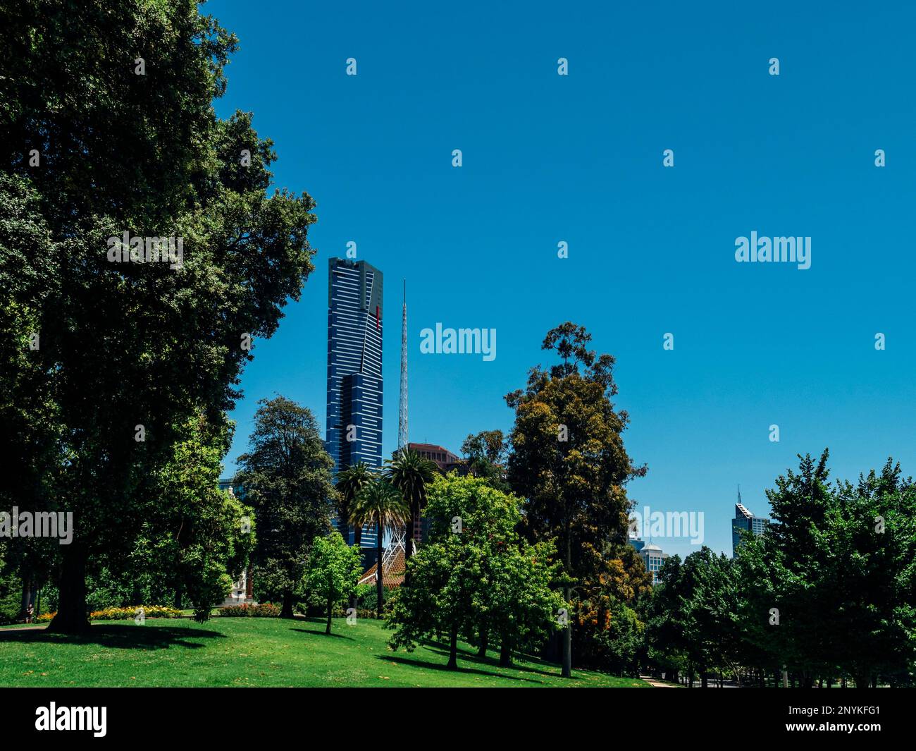 Melbourne City cityscape from King's Domain park. Victoria, Australia ...