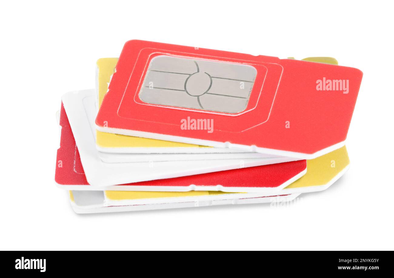 Stack of different SIM cards on white background Stock Photo - Alamy