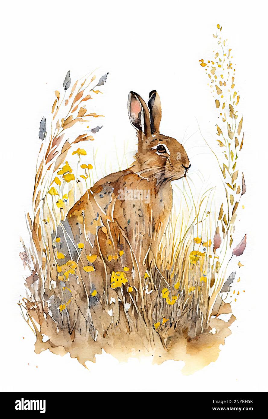 watercolor painting of european rabbit Stock Photo - Alamy