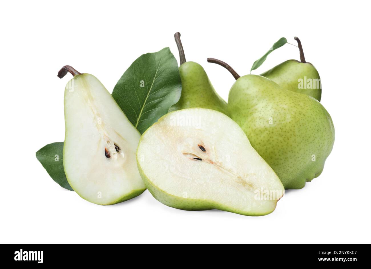 Whole and cut fresh ripe pears on white background Stock Photo - Alamy