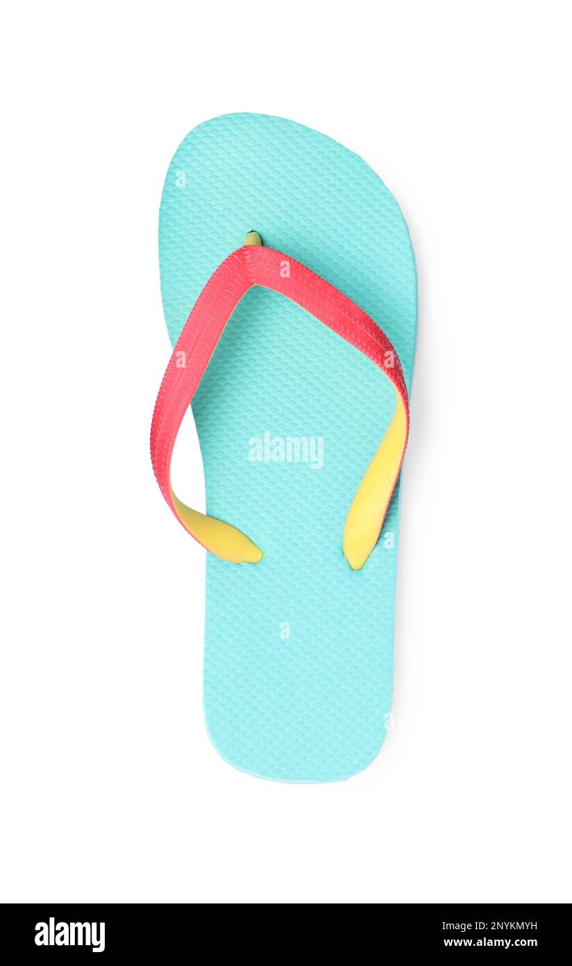 Single turquoise flip flop isolated on white, top view Stock Photo - Alamy