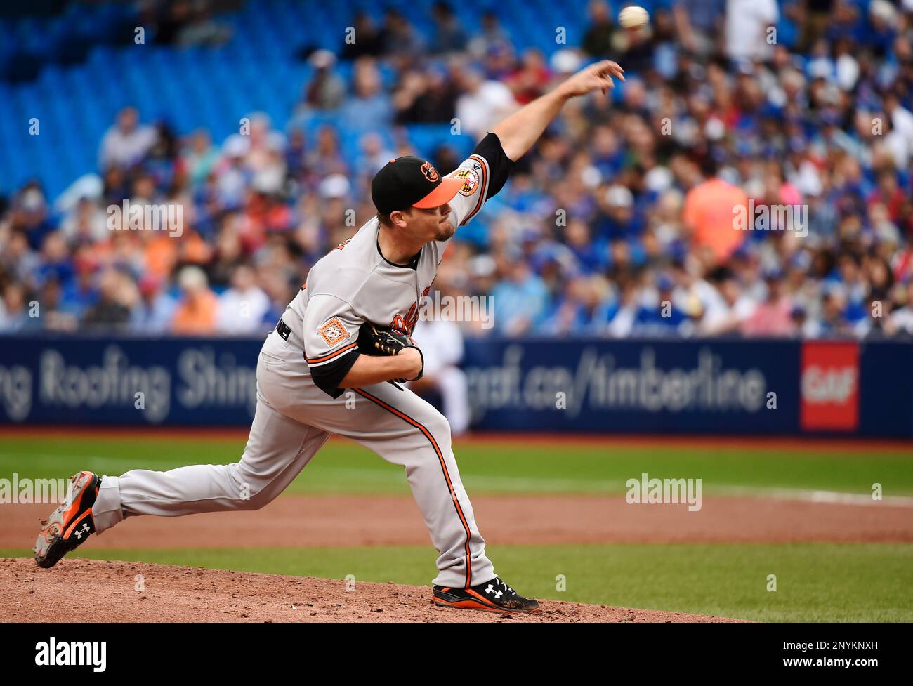 Baltimore Orioles starting pitcher Wade Miley throws to the Toronto ...