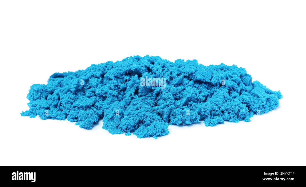 Pile of blue kinetic sand on white background Stock Photo - Alamy