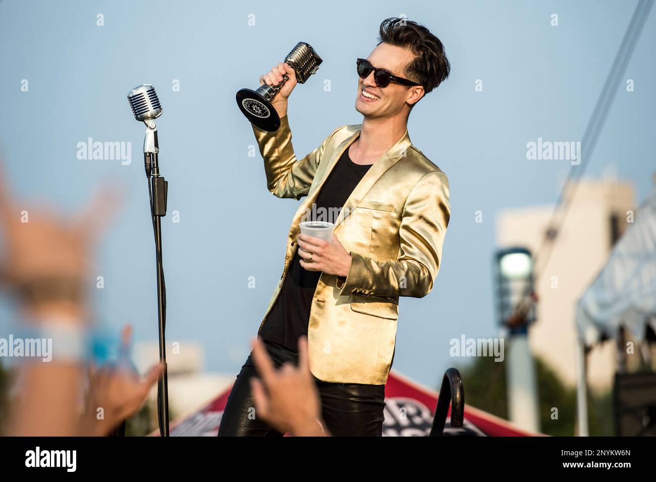 Brandon Urie of Panic! at the Disco performs at the 2014 AP Music ...