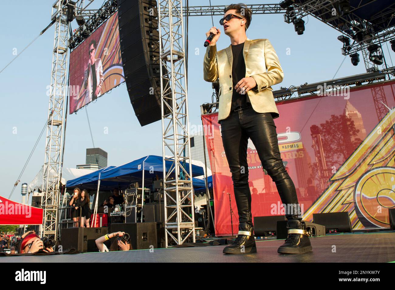 Brandon Urie of Panic! at the Disco performs at the 2014 AP Music ...