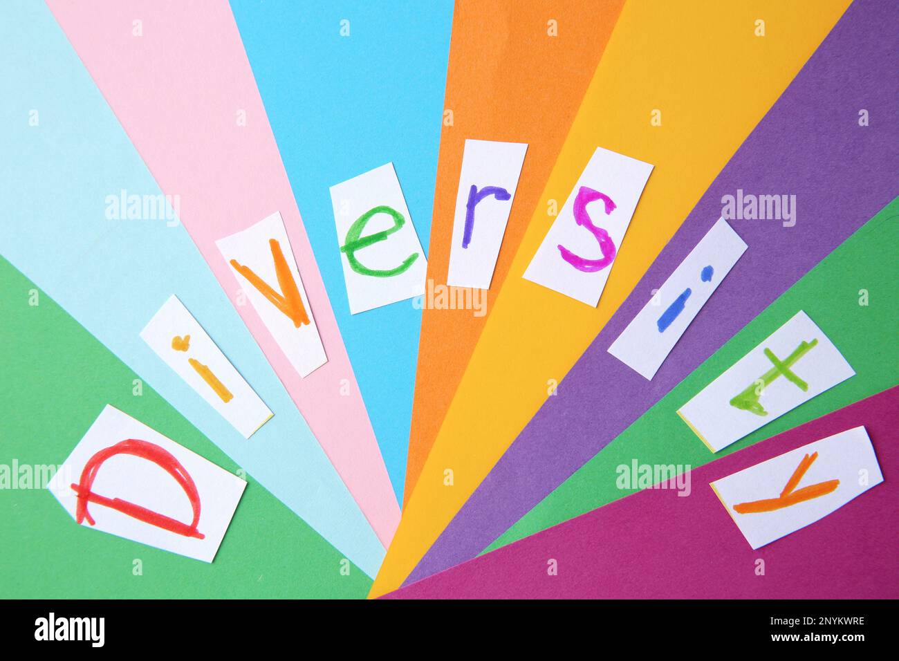 Word Diversity made of paper with letters on color background, flat lay ...