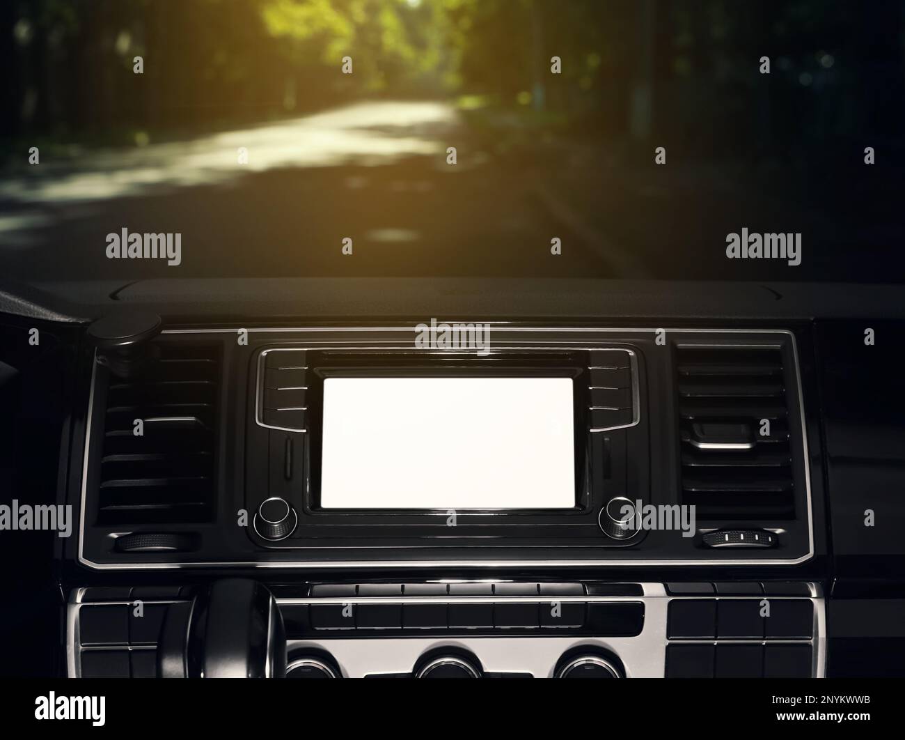 View of dashboard with navigation system in modern car Stock Photo - Alamy