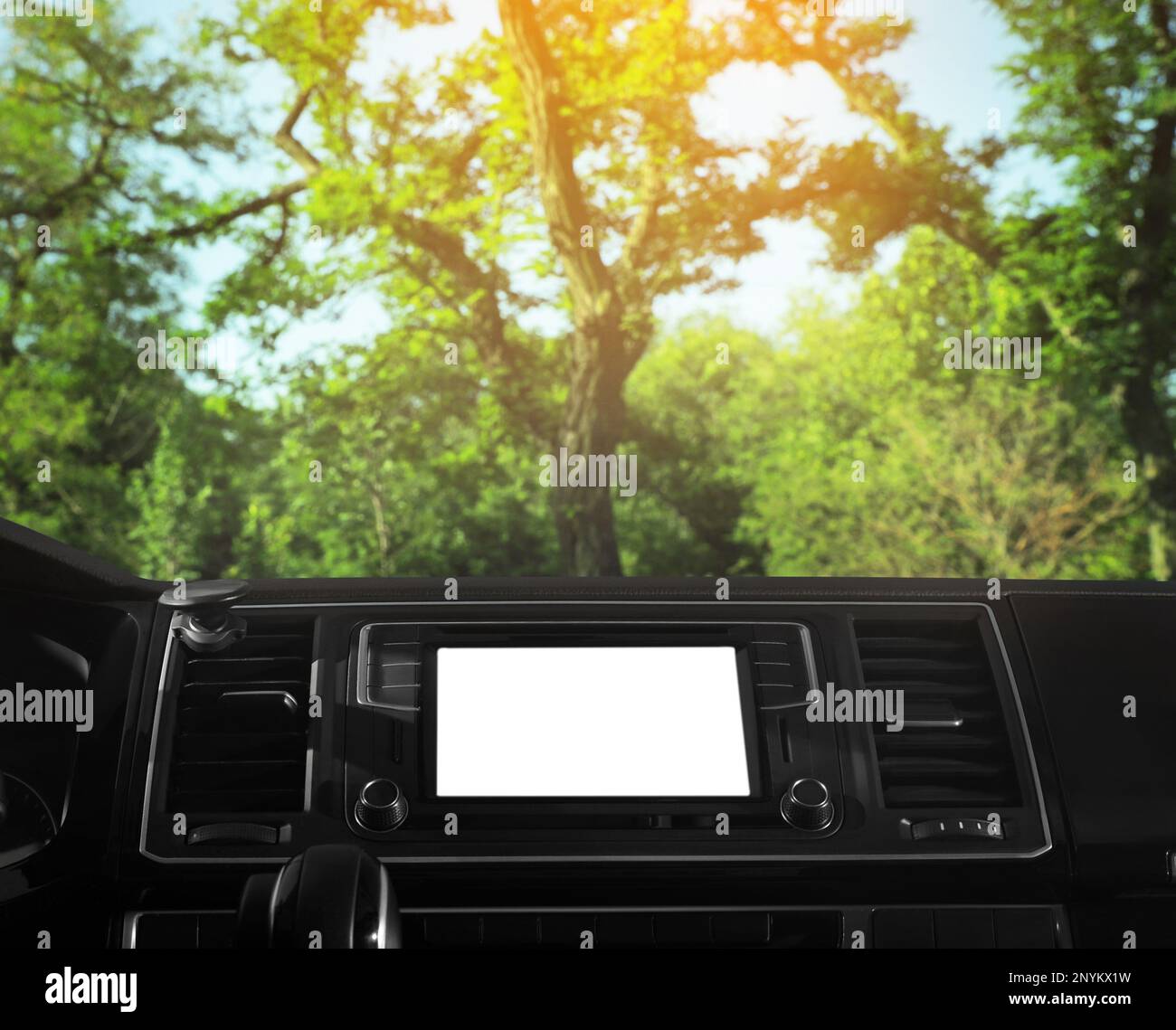 View of dashboard with navigation system in modern car Stock Photo - Alamy