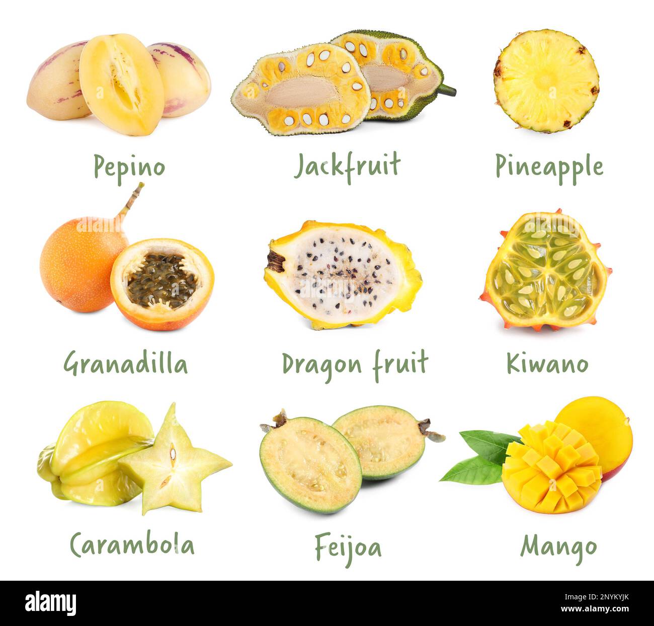 Set with different tasty exotic fruits on white background Stock Photo ...