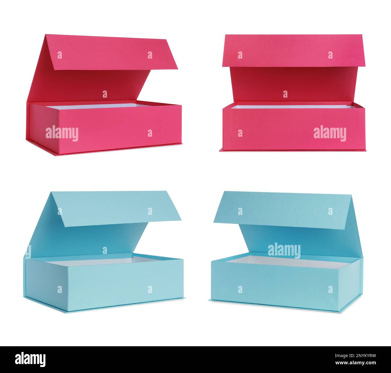 Set with cardboard boxes for shoes on white background Stock Photo - Alamy