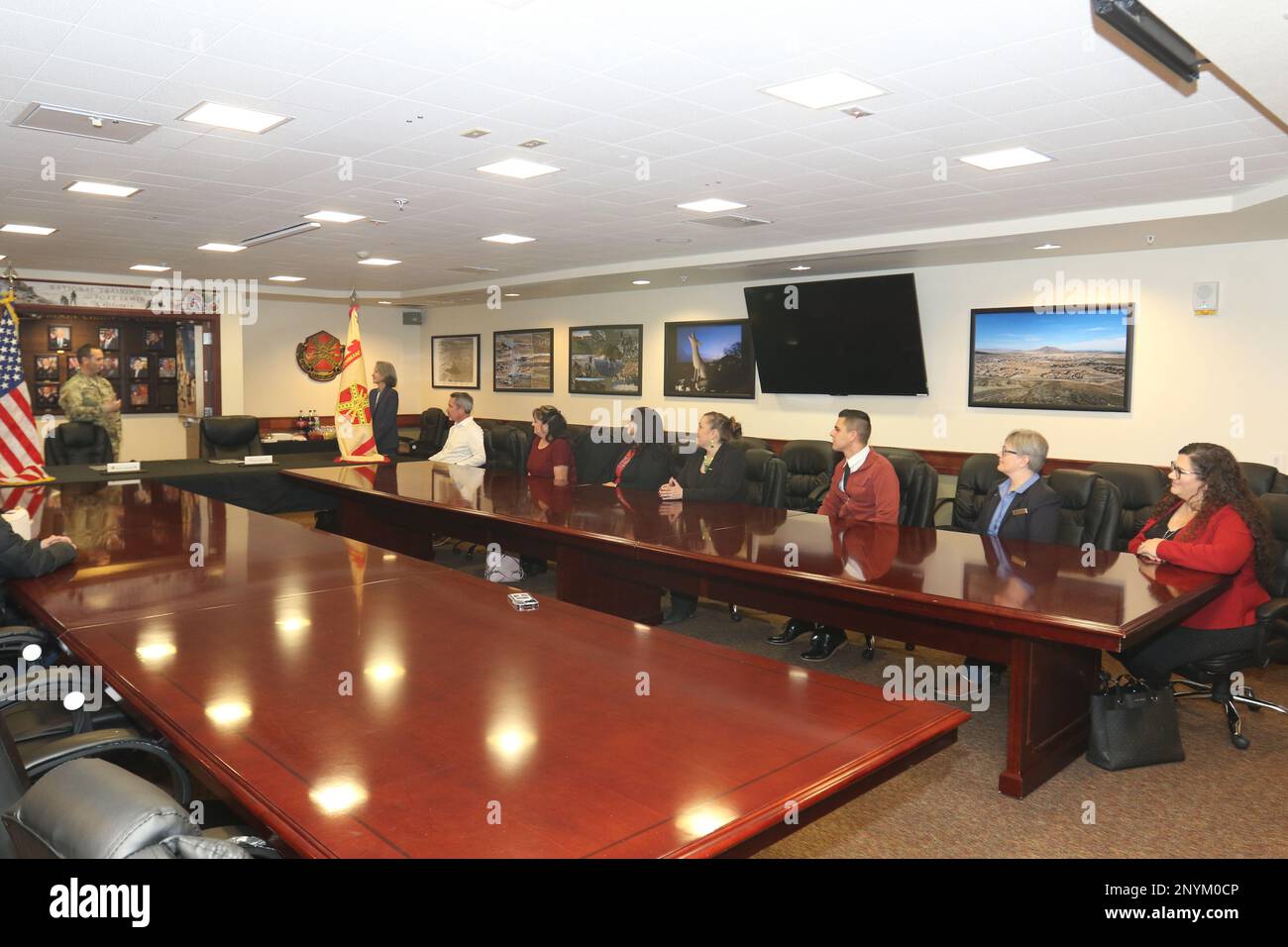 Col. Jason Clarke, Fort Irwin garrison commander, addresses leaders and ...