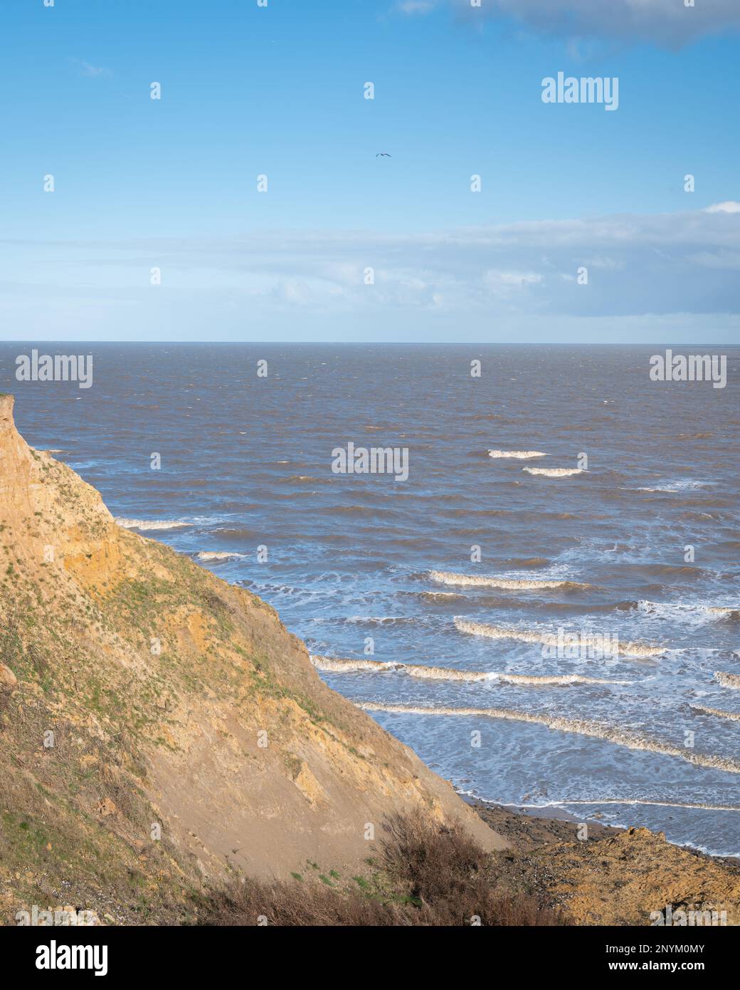 Viwes on and from a cliff in Walton on the Naze in Essex. Cold, wintry ...