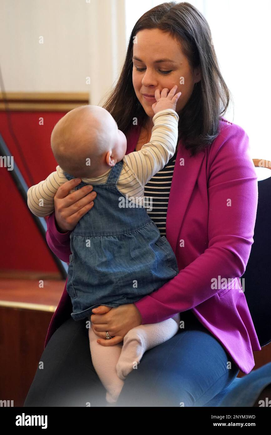 SNP leadership candidate Kate Forbes and her daughter Naomi during a ...