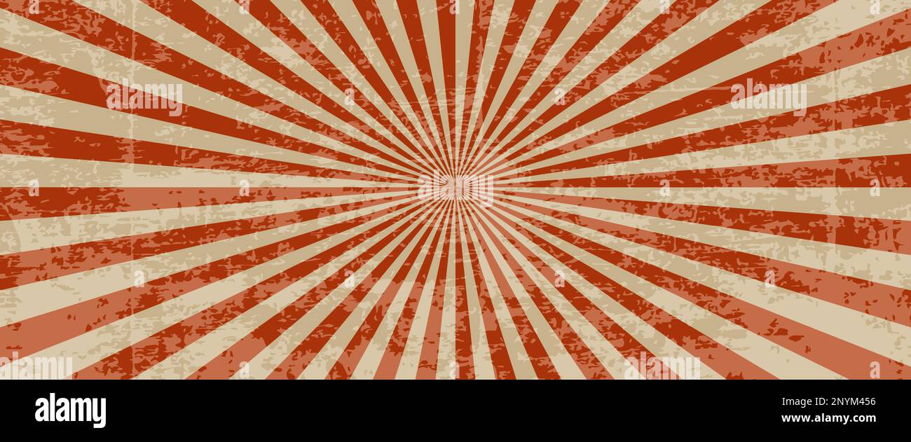 Vintage shabby retro horizontal poster red background with diverging ...