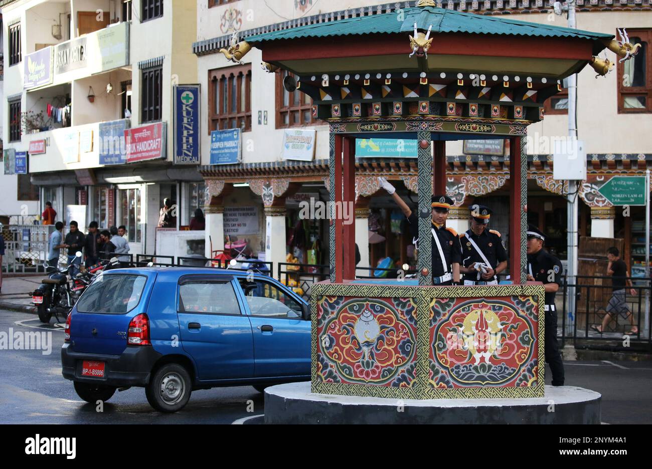A crossing without signs so-called roundabout in Thimphu, Bhutan ...