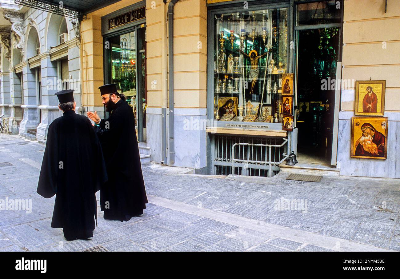 Orthodox priests in A.G Filotheis street, Athens, Greece, Europe Stock ...