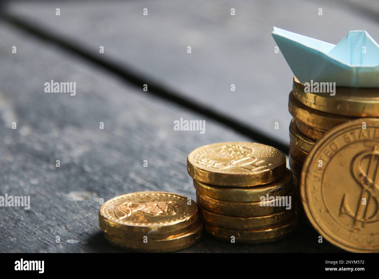 Business success, money, start up concept. Stack of golden coin on ...