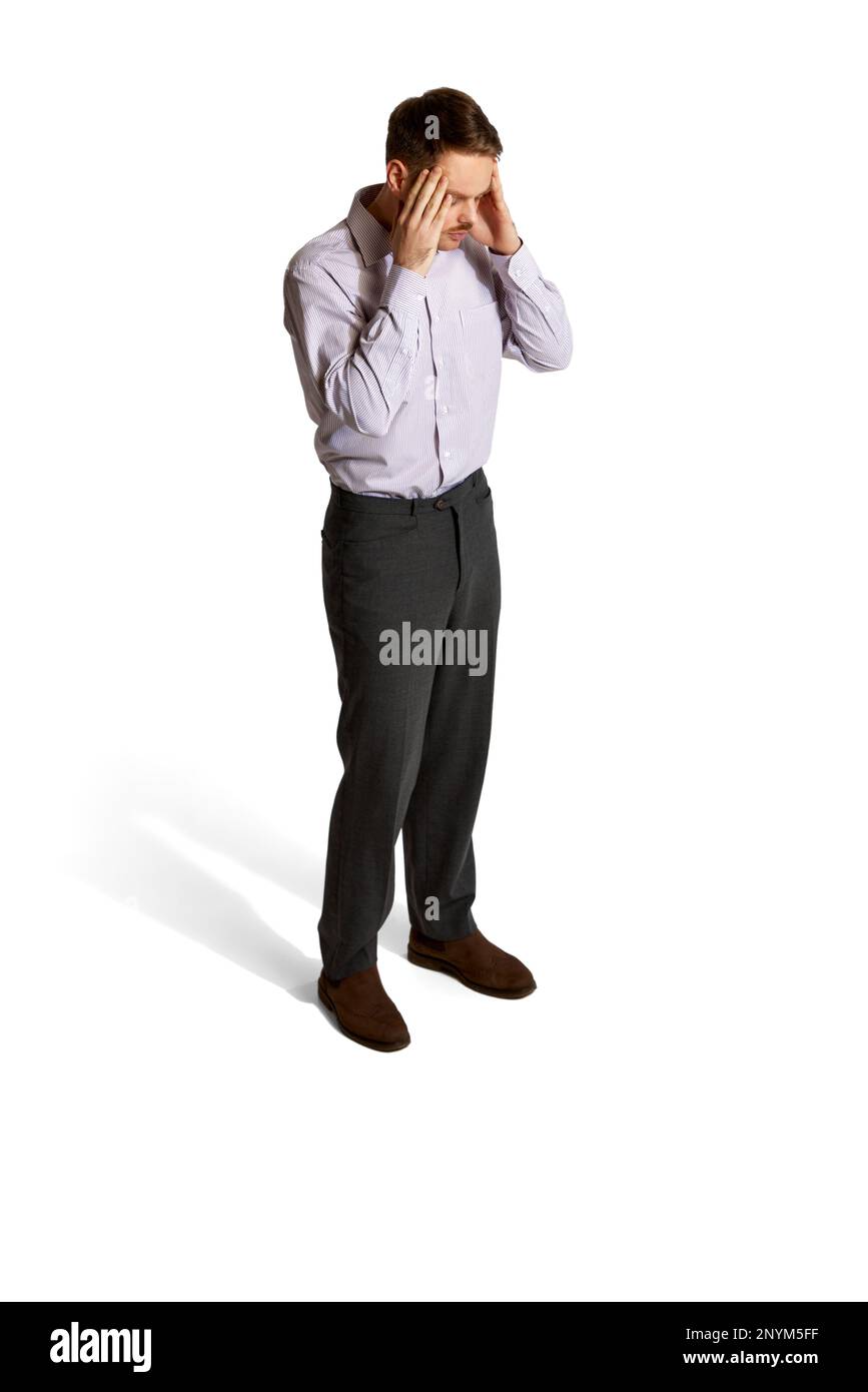 Feeling stressful. Young man , employee in official clothes having ...