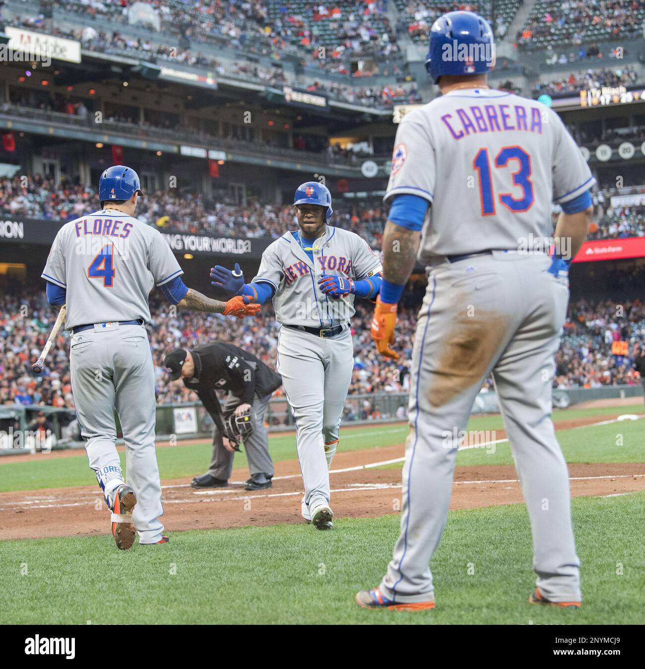 June 23, 2017: New York Mets left fielder Yoenis Cespedes (52) shakes ...