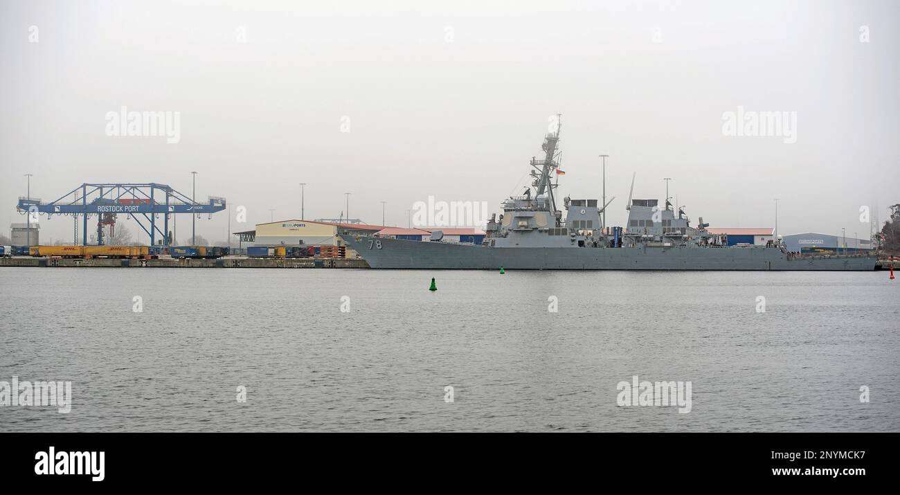 Rostock, Germany. 02nd Mar, 2023. The warship USS Porter is moored ...