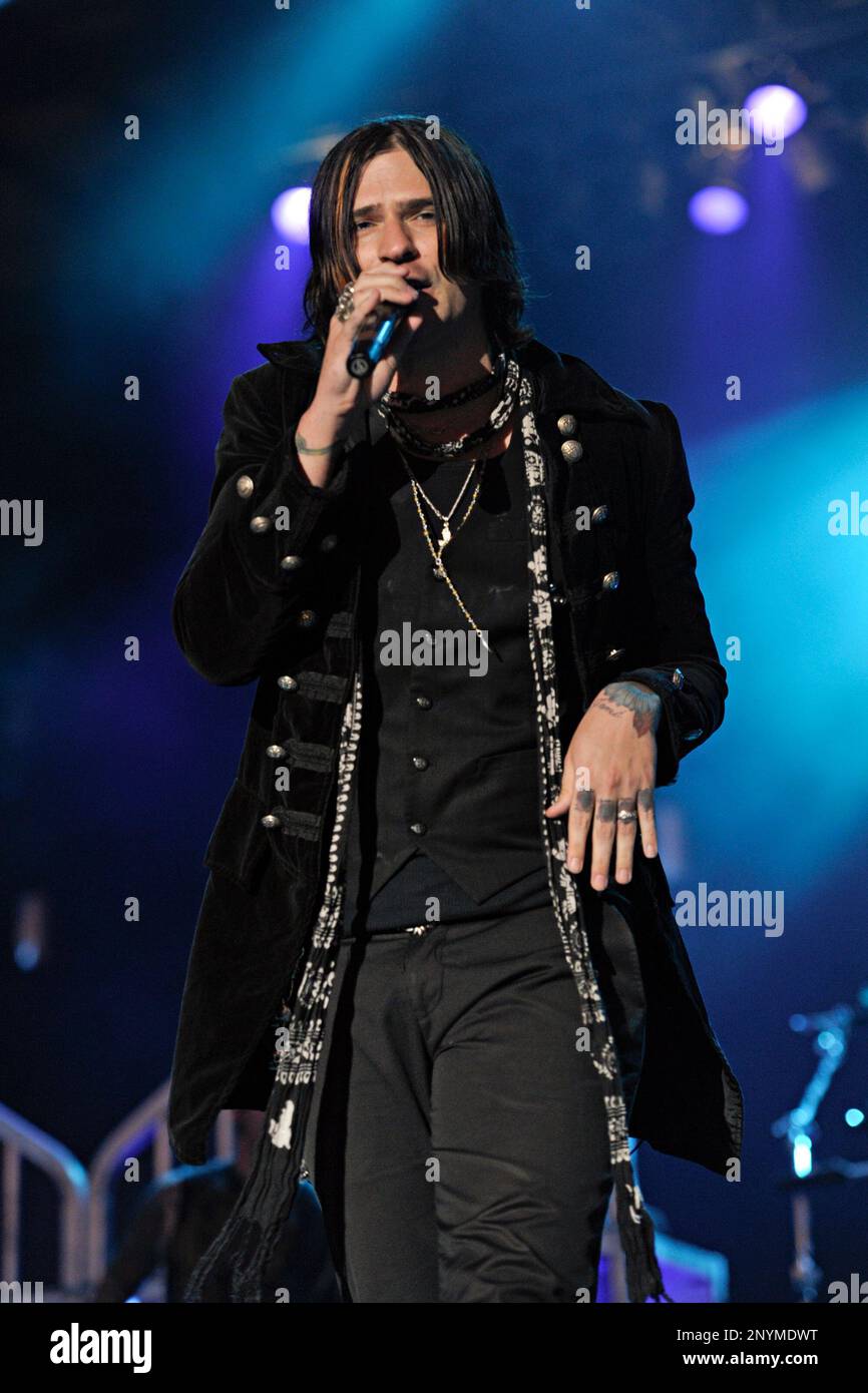 Austin Winkler of Hinder performs during day two of the Rock Fest on ...