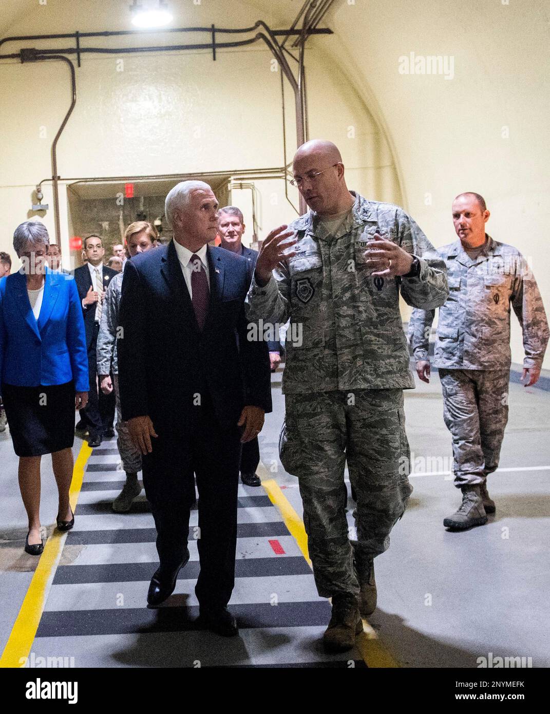 Vice President Mike Pence, center, tours the Cheyenne Mountain Air ...