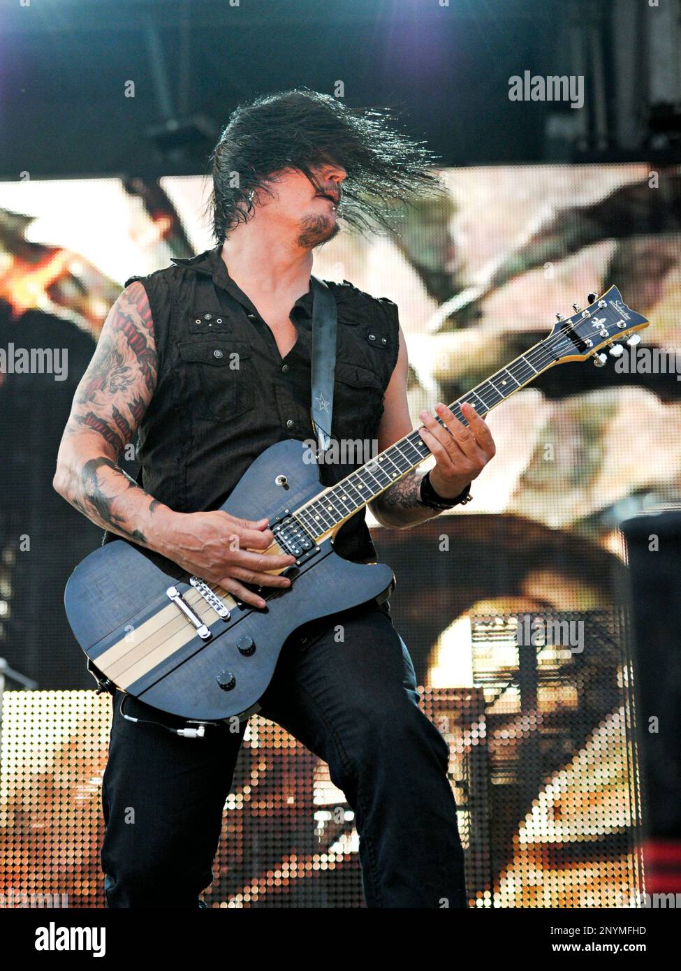 Dan Donegan of Disturbed performs during the Rock On The Range festival ...