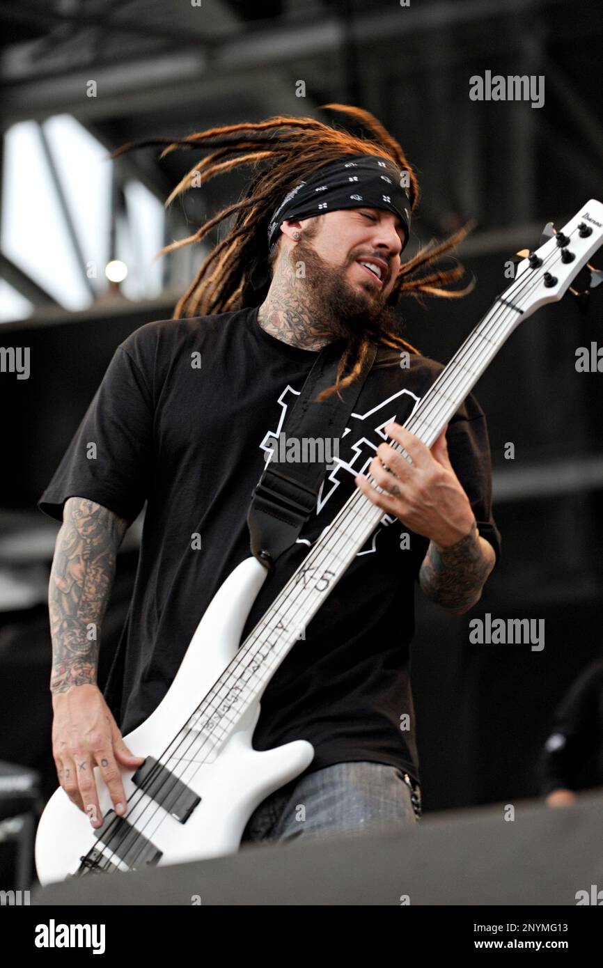 Reginald "Fieldy" Arvizu of Korn performs during the Rock On The Range ...