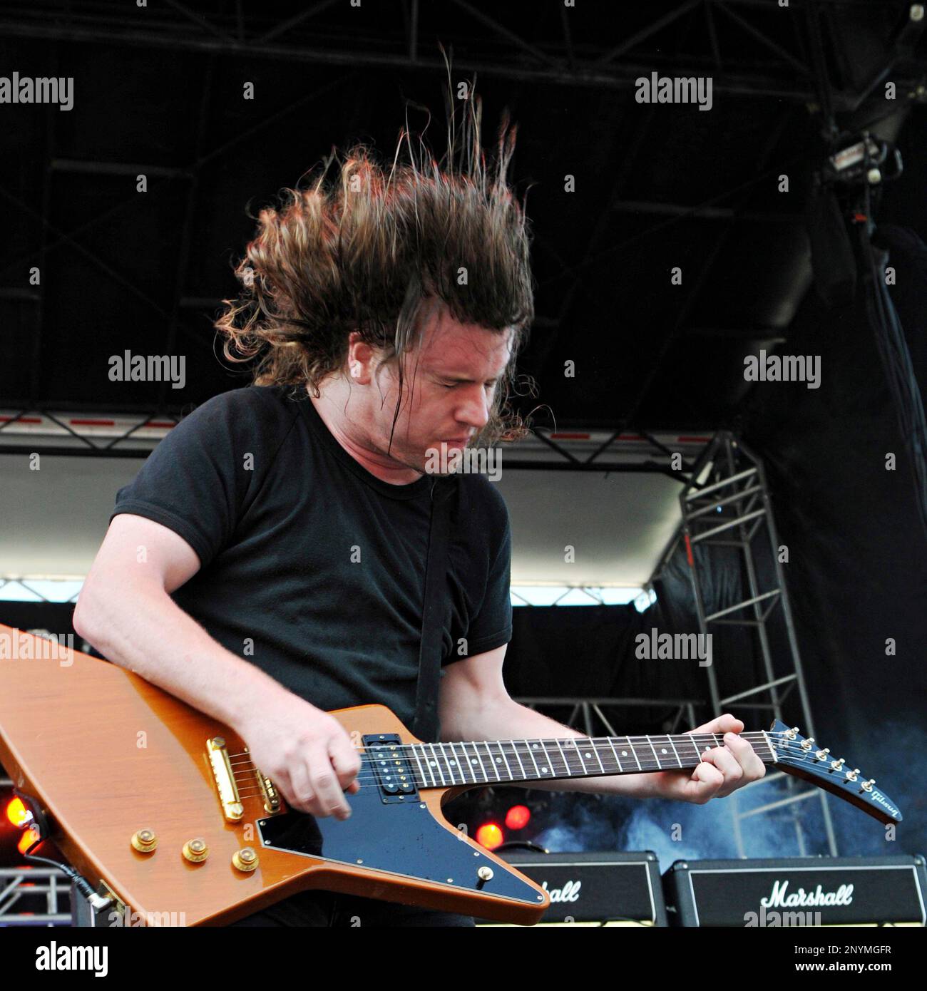 Ryan O'Keeffe of Airbourne performs at Rock on the Range on May 23 ...