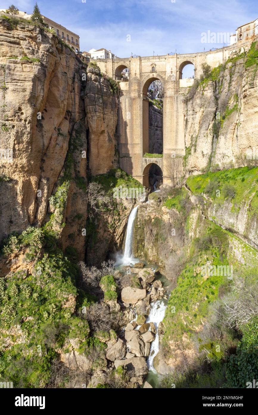 Bridge and waterfall of Ronda Stock Photo - Alamy