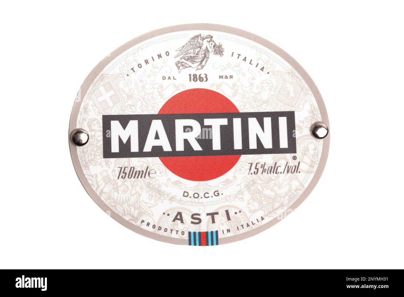 Moscow, Russia, 02 March 2023: label from Sparkling wine Martini Asti ...