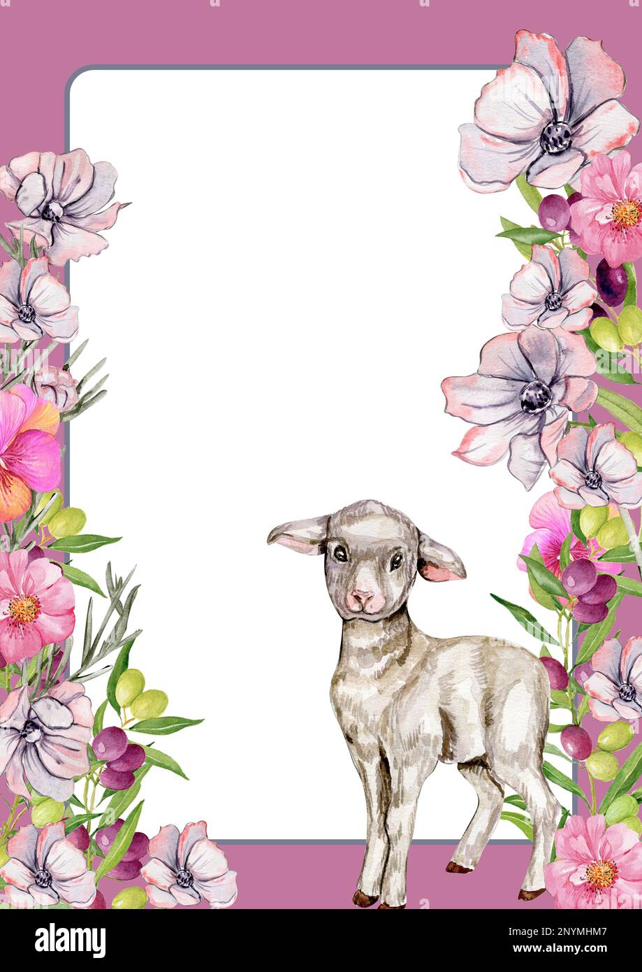 Hand drawn watercolor border template with flowers. Illustration of ...