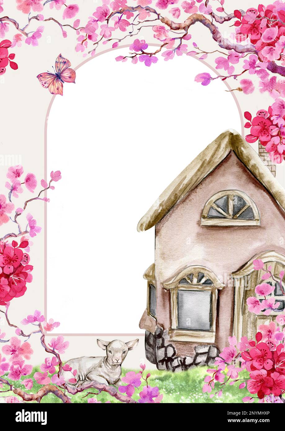 Hand drawn watercolor border template with flowers. Illustration of ...