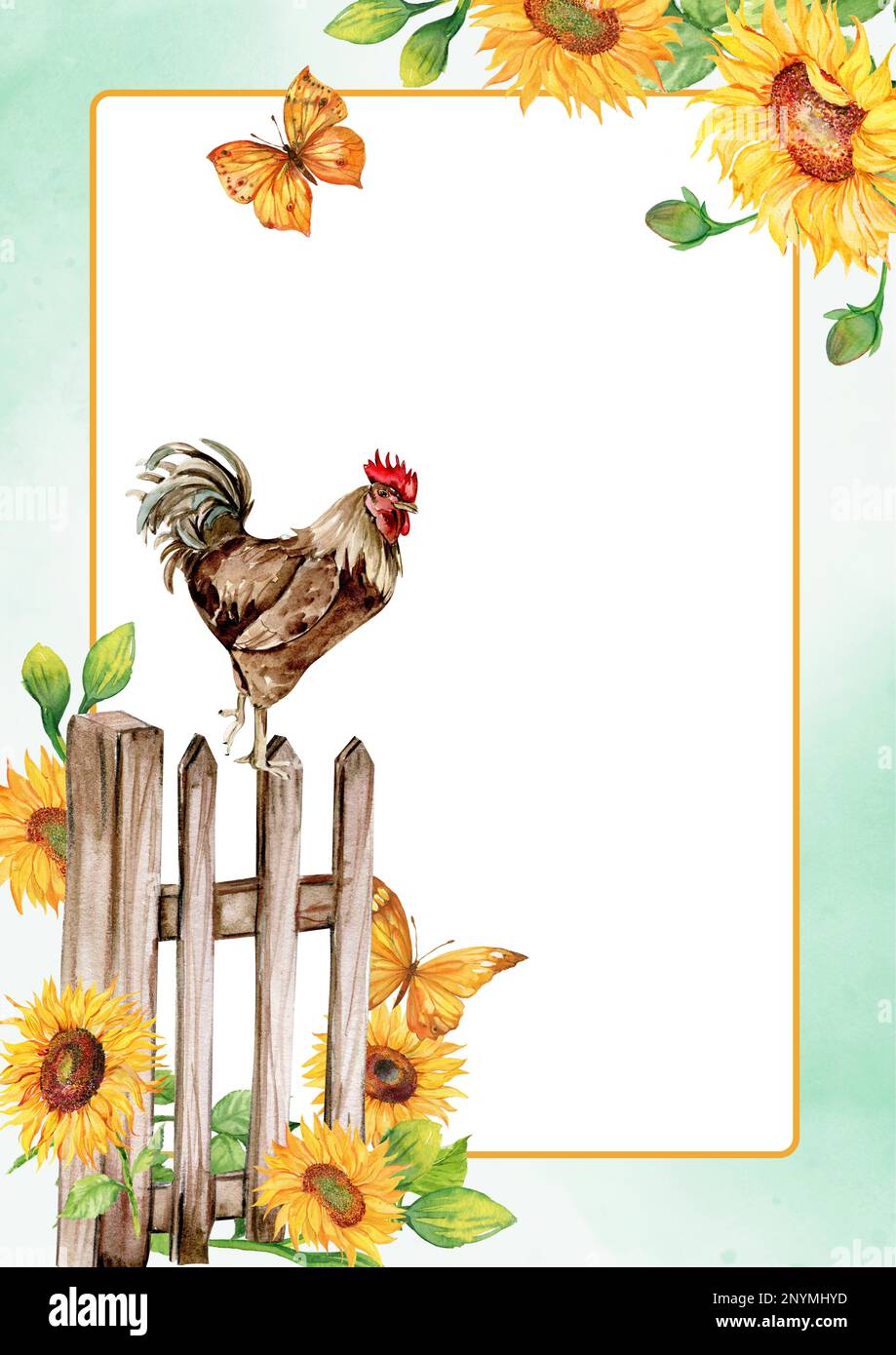 Hand drawn watercolor border template with flowers. Illustration of ...