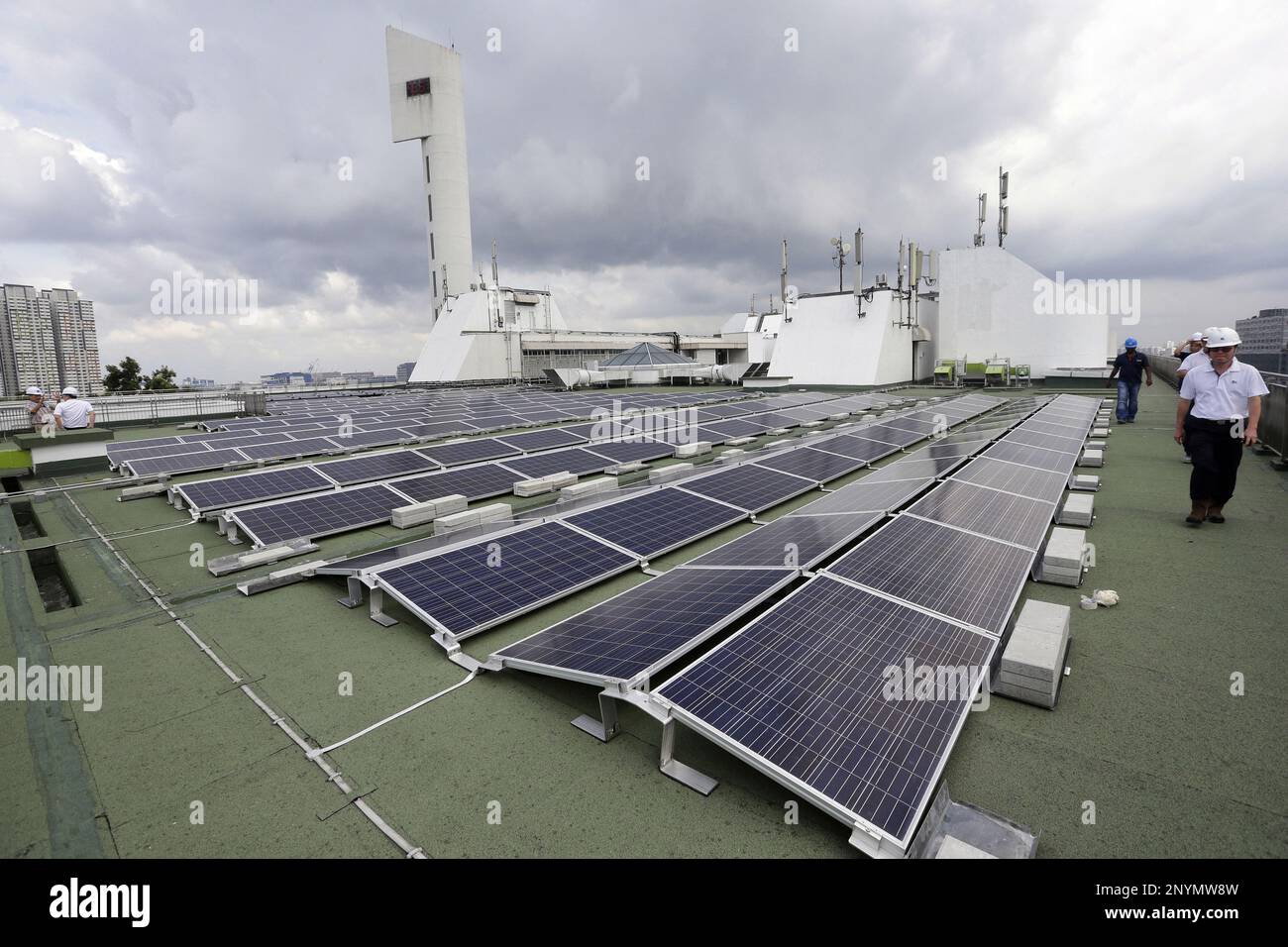 Aerial view of the solar panels on the rooftops of JTC's Jurong Town ...