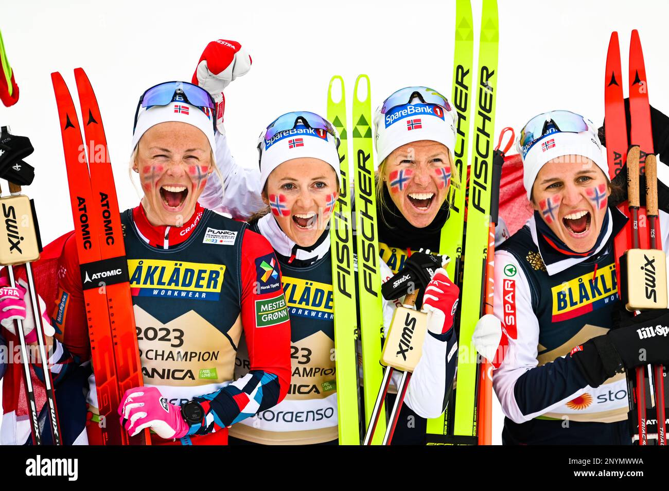Planica, Slovenia. 28th Feb, 2023. The winning Norwegian team in the ...