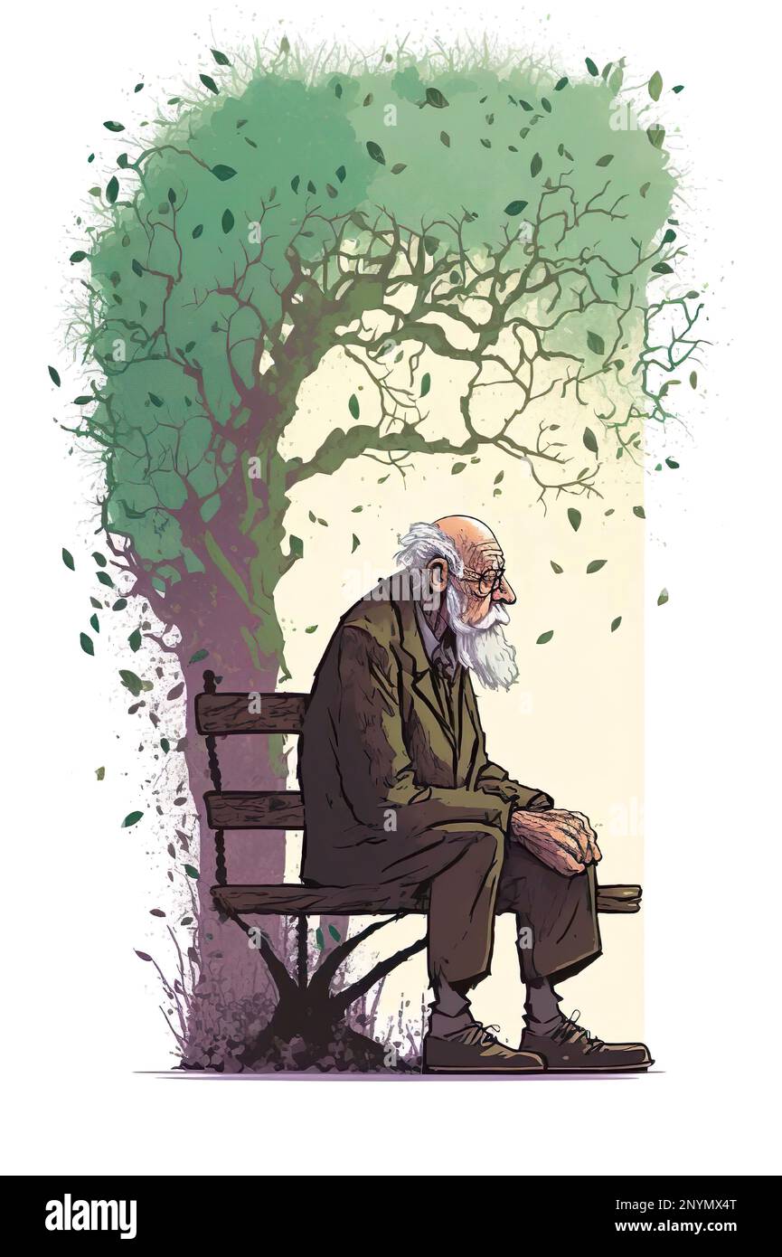 Man sitting under tree illustration Cut Out Stock Images & Pictures - Alamy