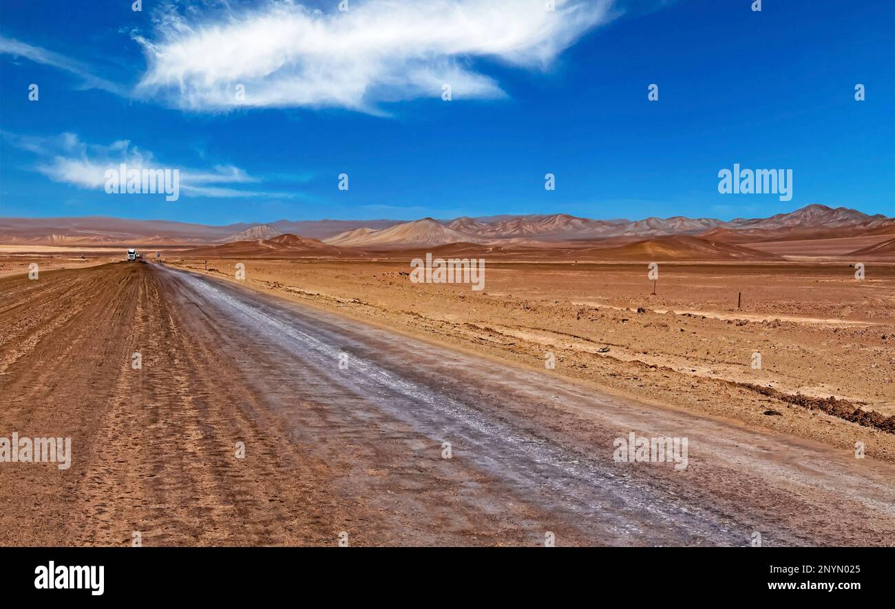Endless eternally long empty straight desert road, red monotonous ...