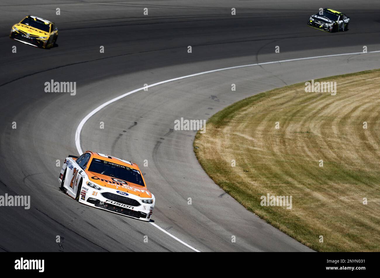 Ryan Blaney (21), Daniel Suarez (19), and Jimmie Johnson (48) during ...