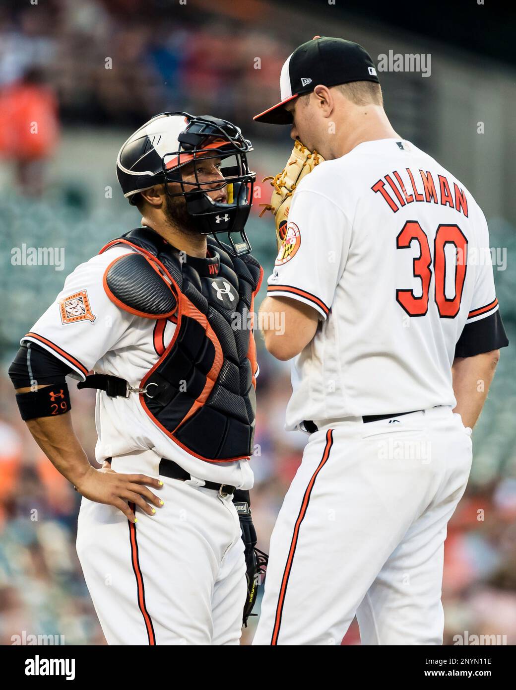 June 20, 2017: Baltimore Orioles catcher Welington Castillo (29) visits ...