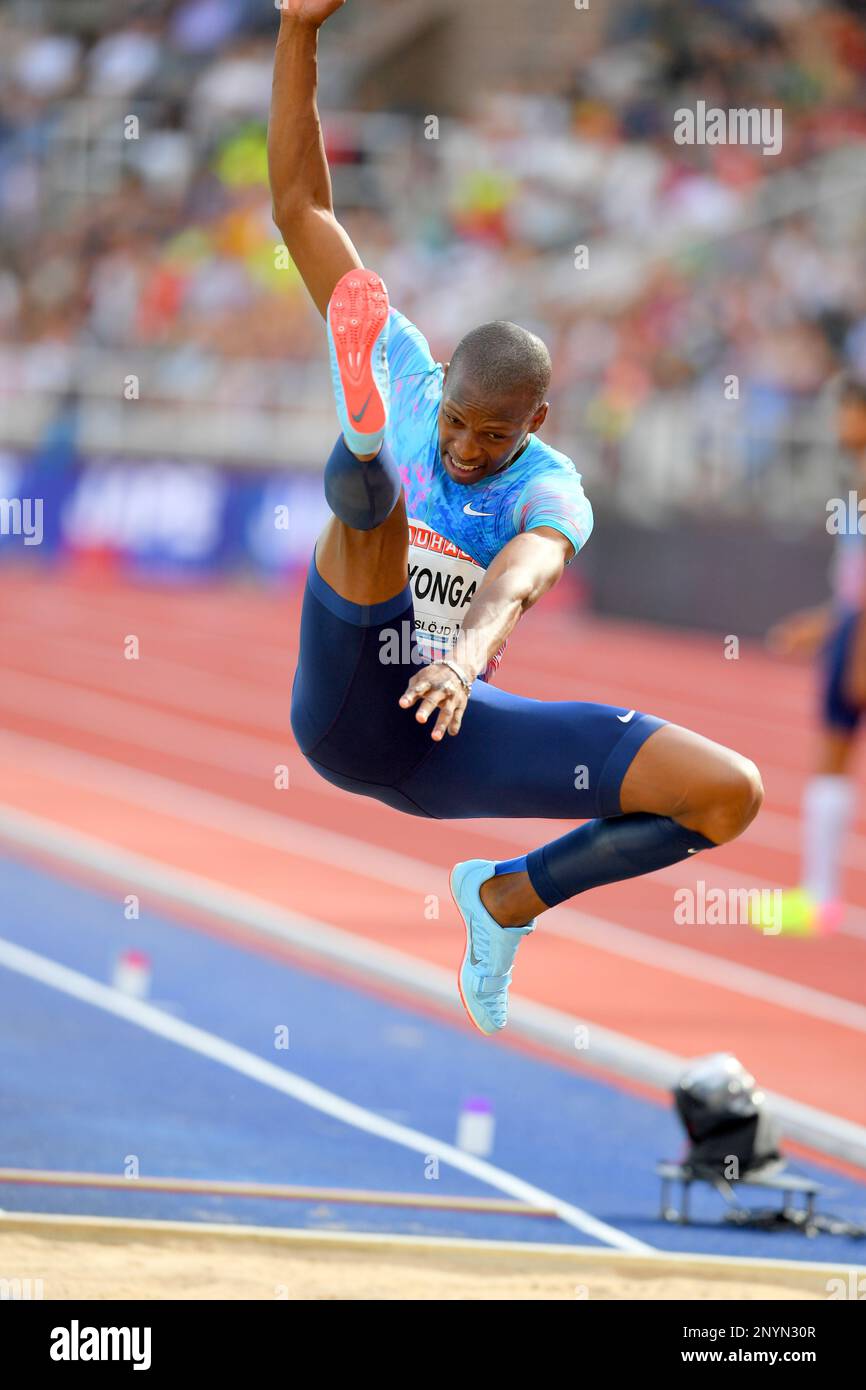 Luvo Manyonga (RSA) wins the long jump in a wind-aided 27-5Â¼ (8.36m ...