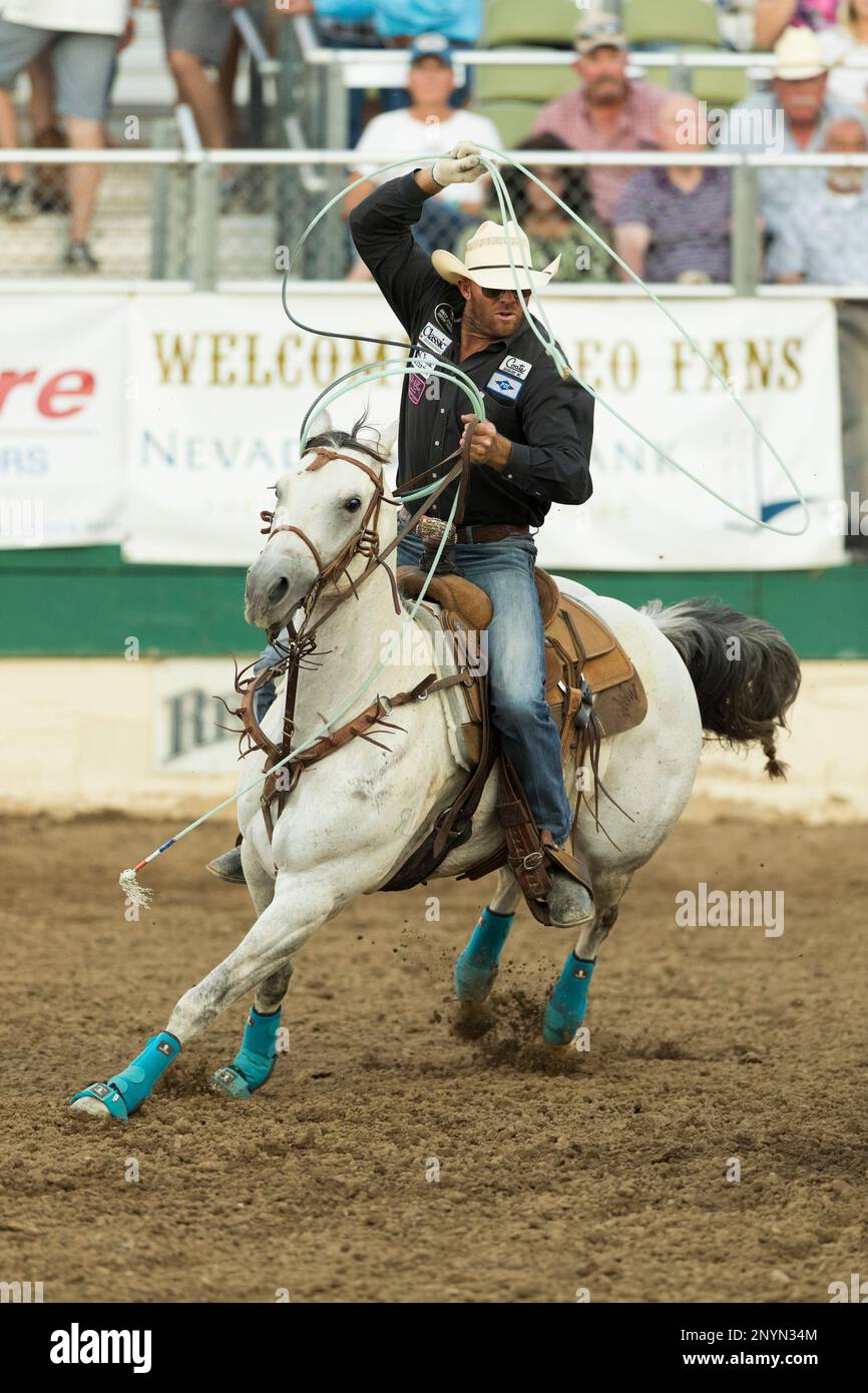 Bobby Boyd and Brandon Bates during team roping at the Reno Rodeo on ...
