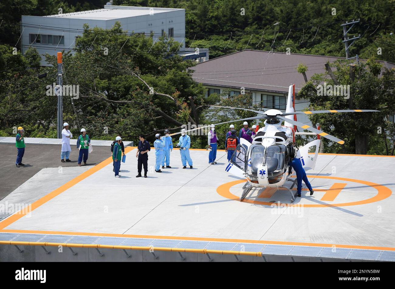 Tokyo Electric Power Plant Co. (TEPCO) opens a heliport, newly established at the Fukushima No ...