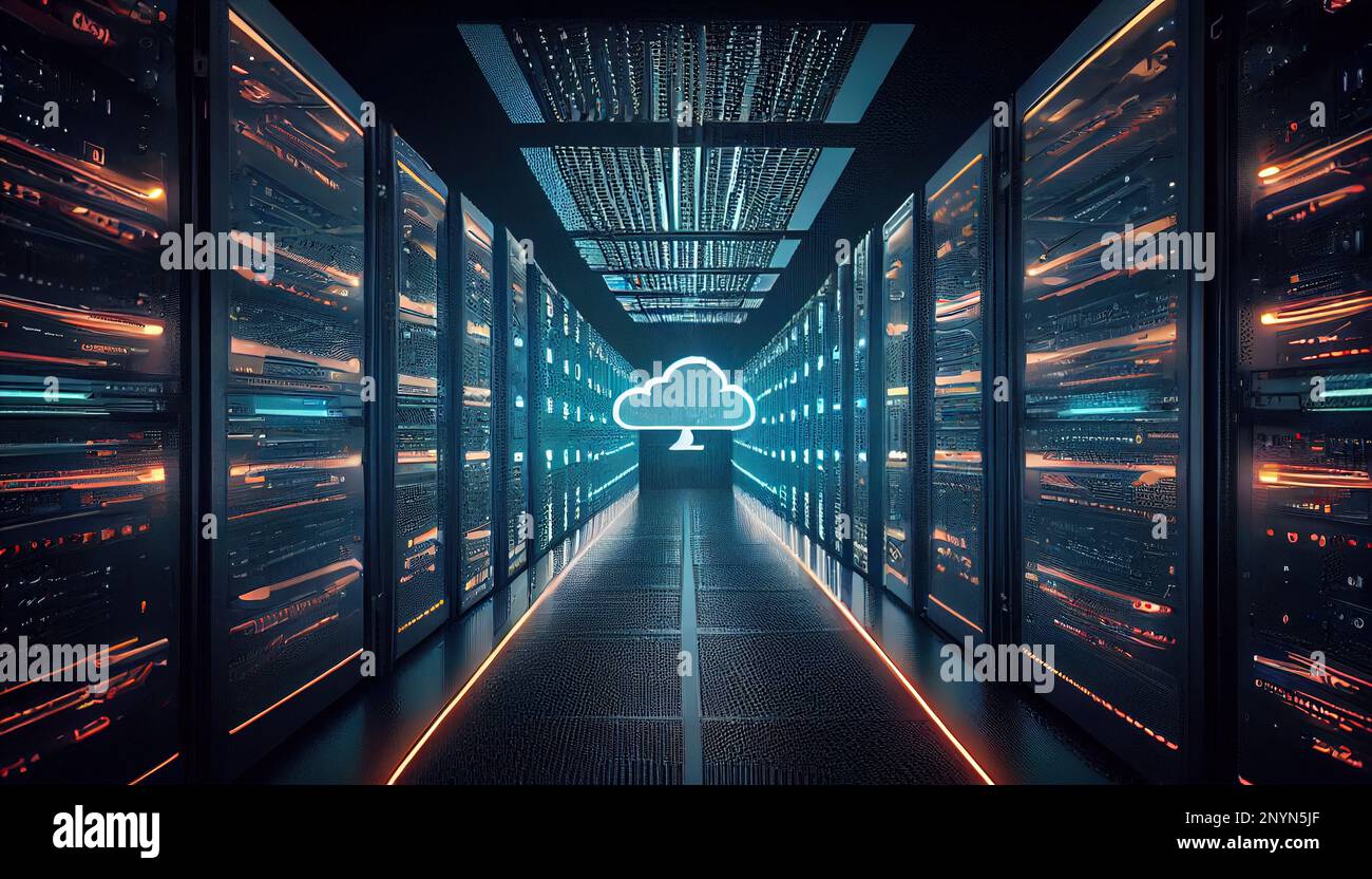 mainframe computer server, digital technology cincept, in dark with ...