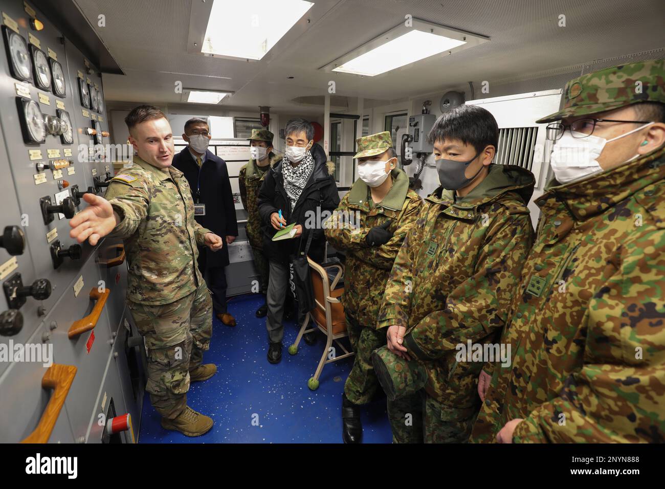 Staff Sgt. Robert Marsh, left, assistant chief engineer of LCU Calaboza ...