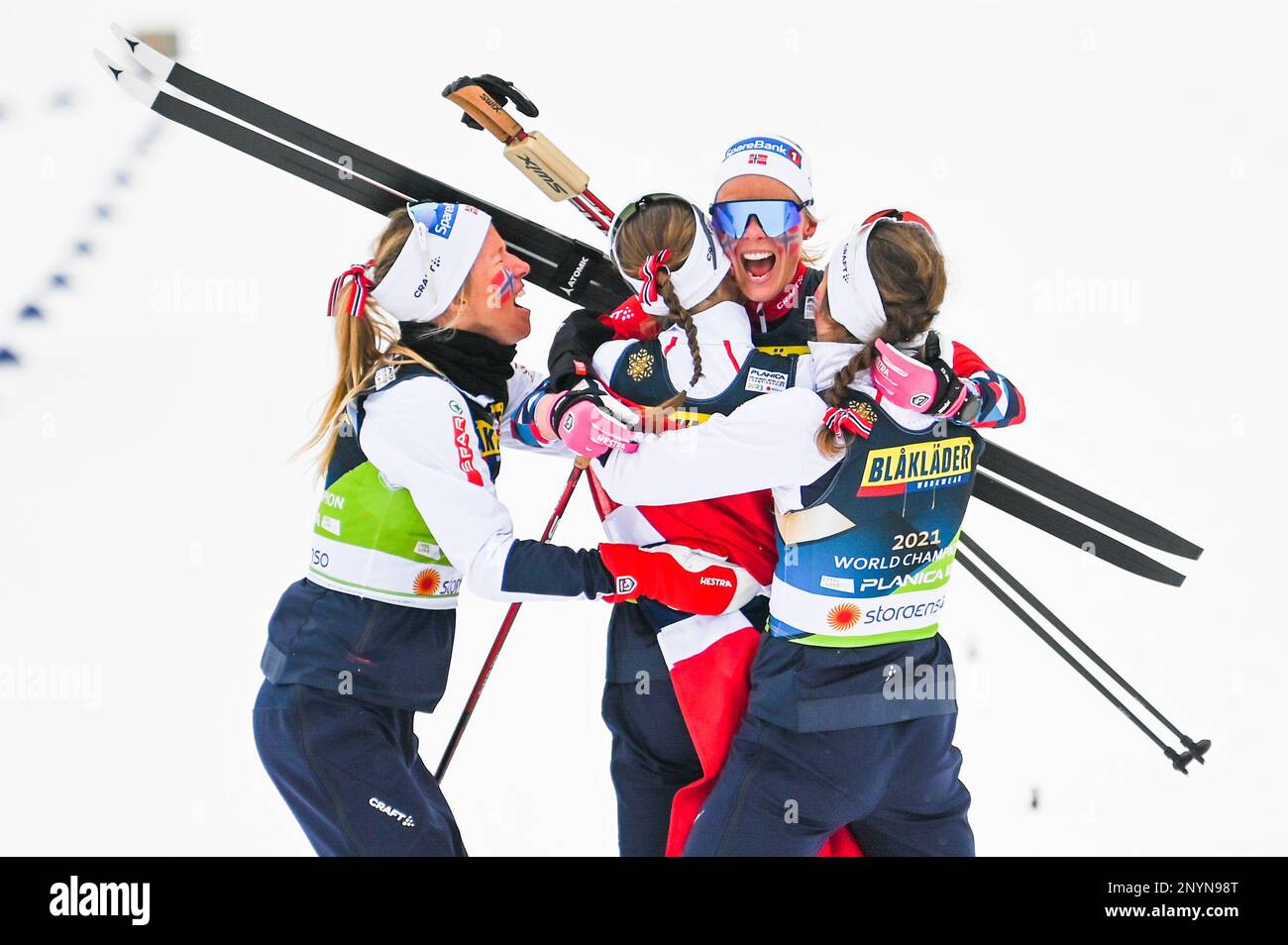 Planica, Slovenia. 28th Feb, 2023. Norwegian ski relay team members at ...