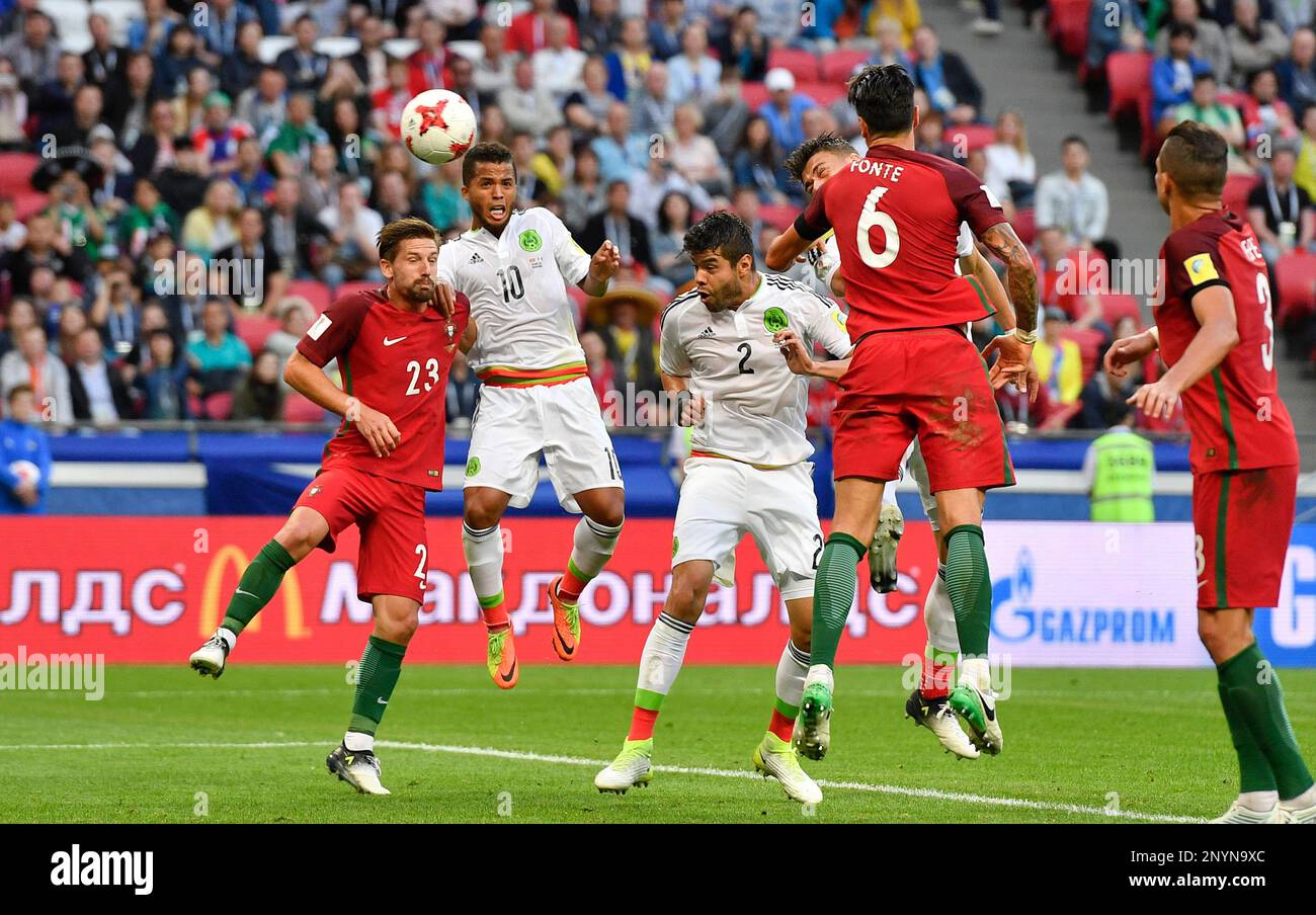 Mexico's Hector Moreno, 3rd from right, scores his side's second goal ...