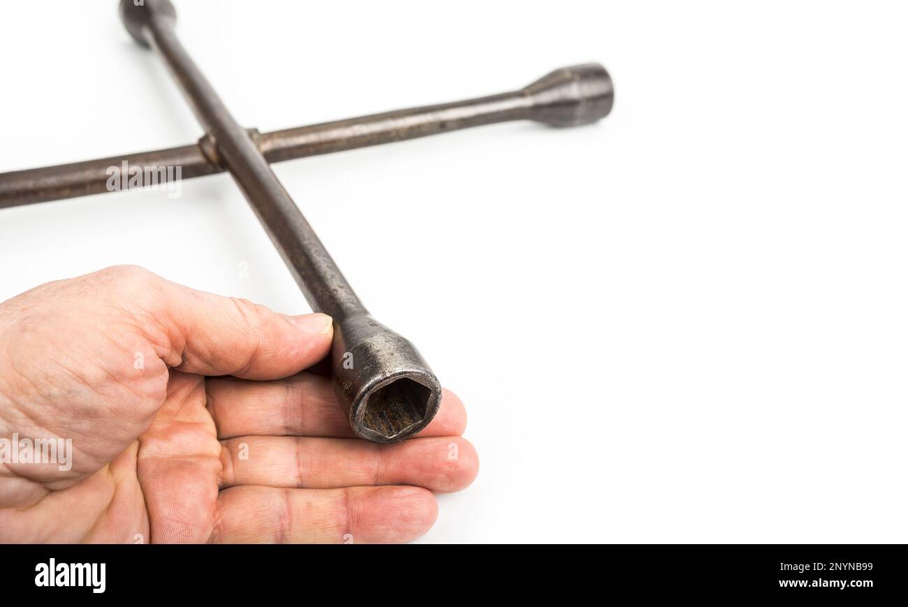Old Car Wheel Screws Wrench Brace Spanner Stock Photo - Alamy