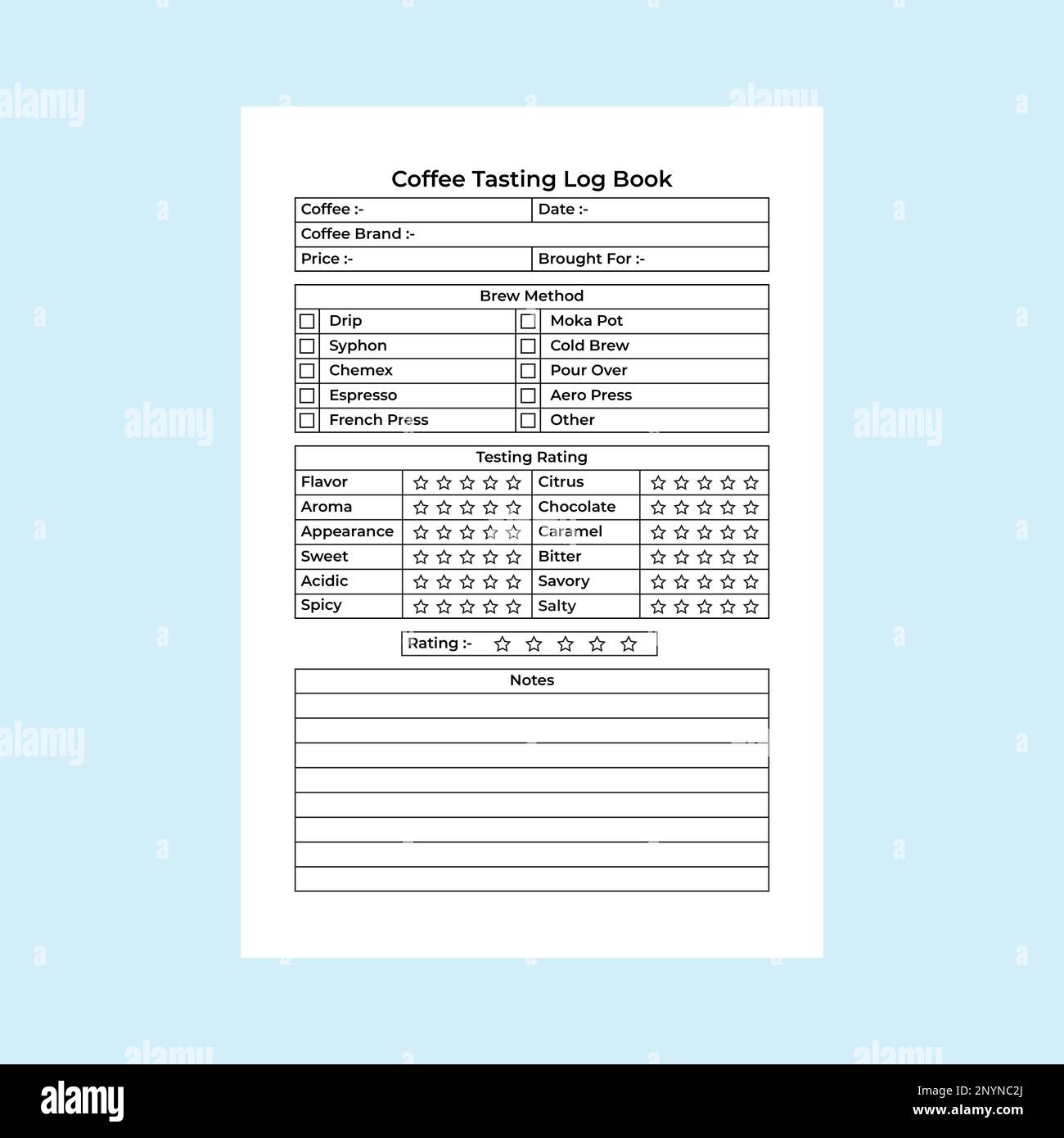 Coffee testing log book KDP interior. Coffee quality and taste tracker ...