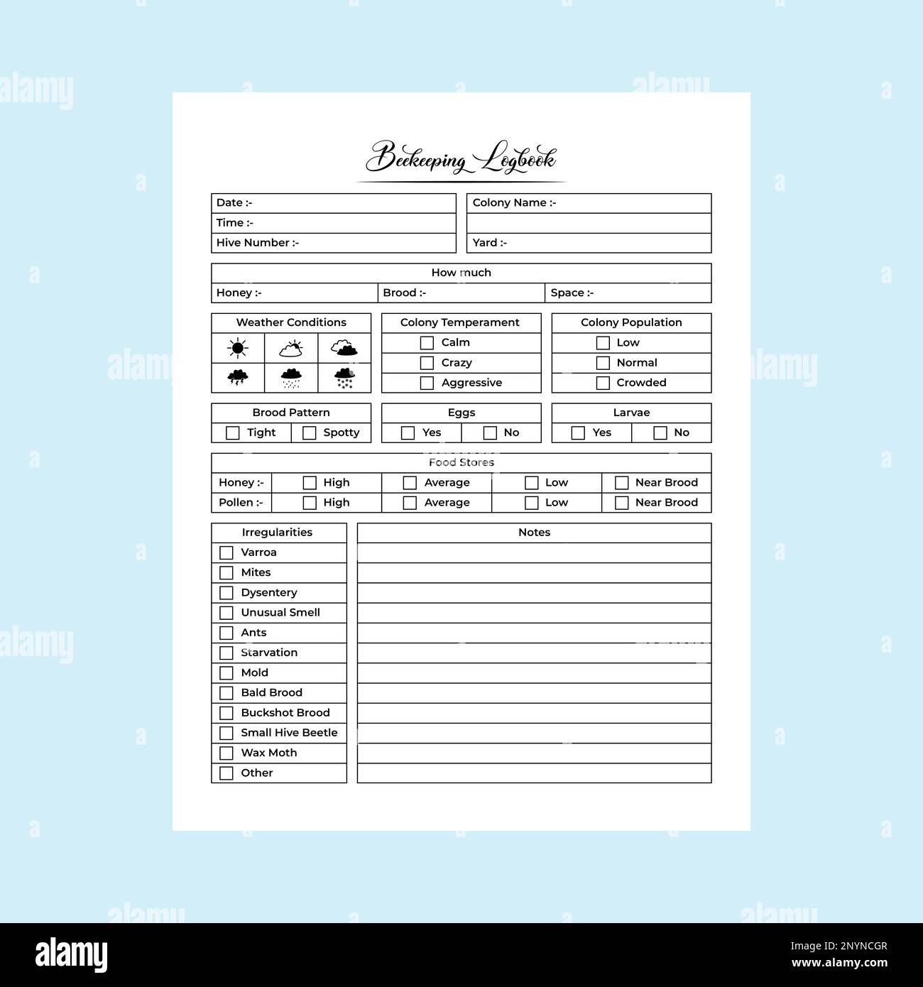 Beekeeping log book KDP interior. Beekeeping and honey harvesting ...